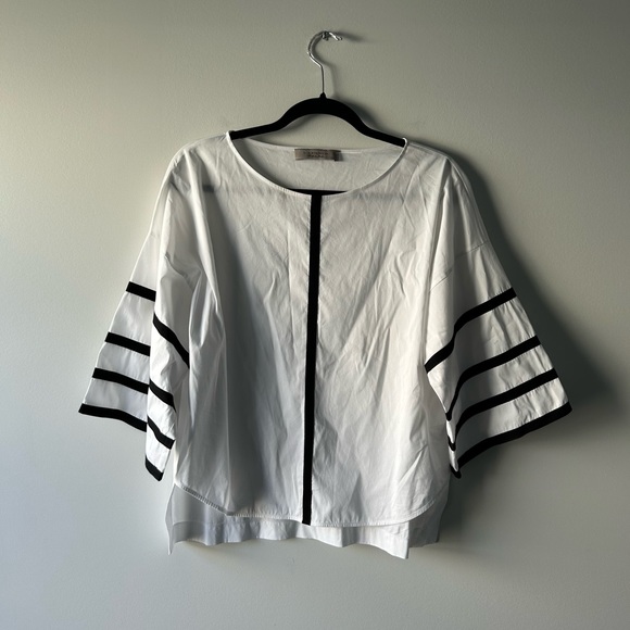 D. Exterior | Tops | D Exterior White With Black Trim Wide Sleeve Top ...